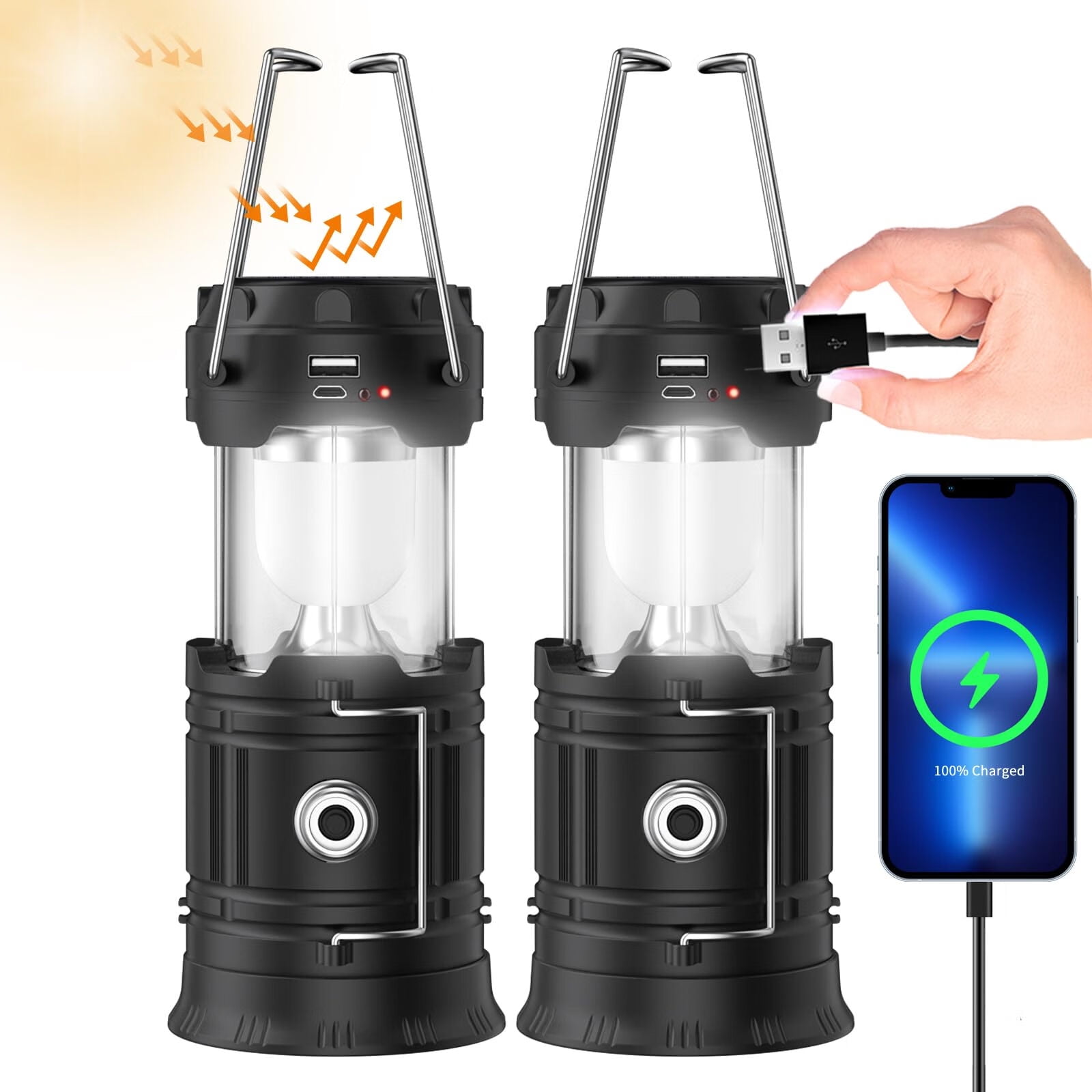 Rechargeable Mini Solar Camp Lanterns - Collapsible Portable LED ...