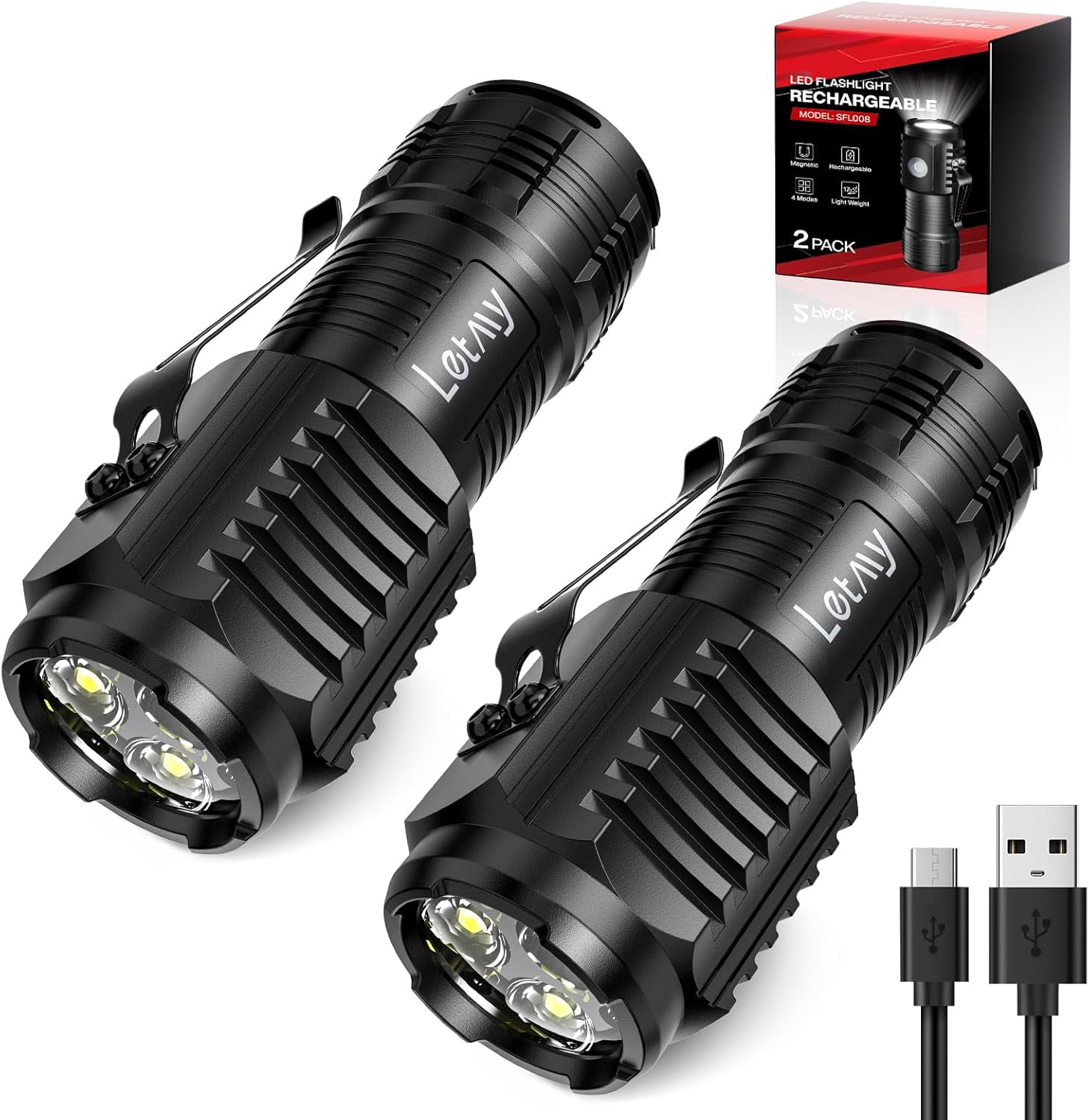 Rechargeable Mini s with Magnetic Base, 2 Pack Bright 3 LED Flash ...