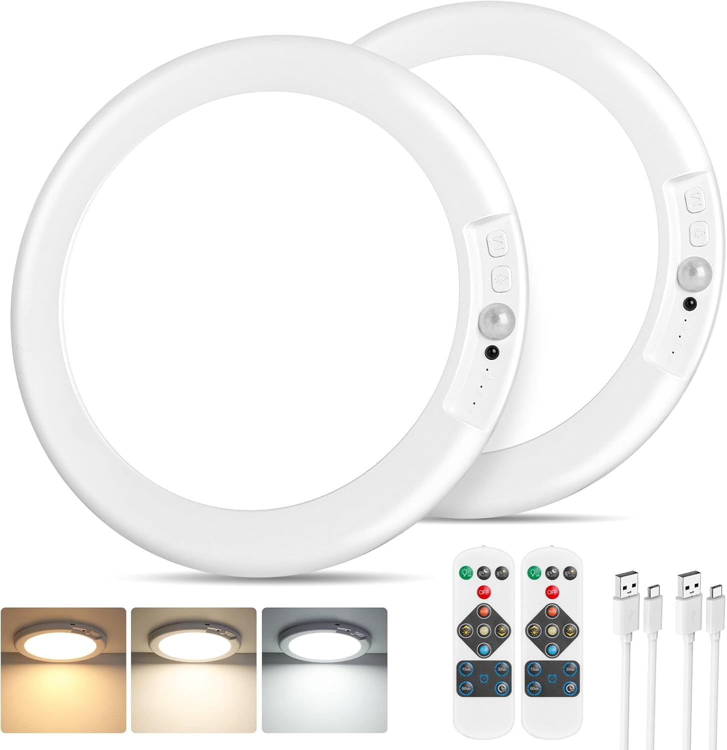 Rechargeable Motion Sensor Ceiling Lights with Remote, Battery Operated ...