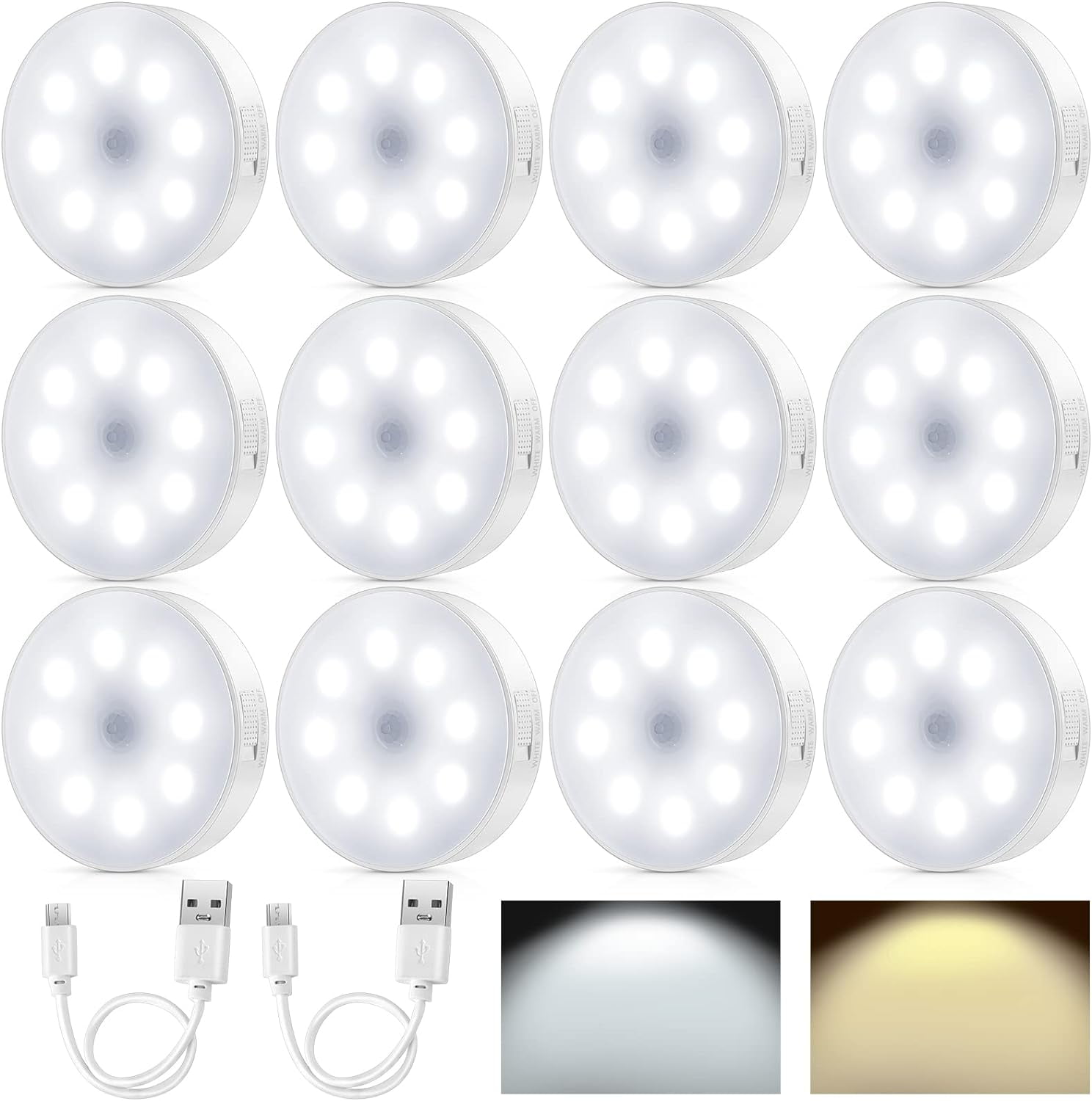 Rechargeable Motion Sensor Light Fixture, 12-Piece Indoor LED USB ...