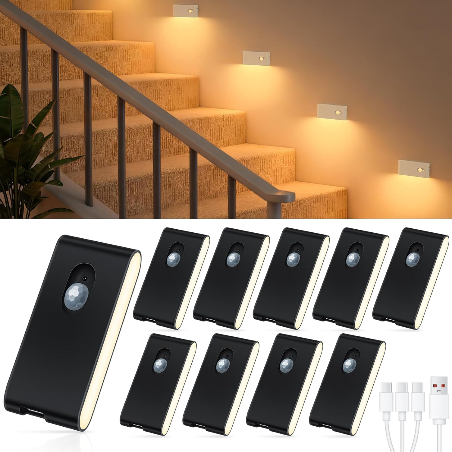 Rechargeable Night Light, Wireless Stair Lights Indoor, Warm White ...