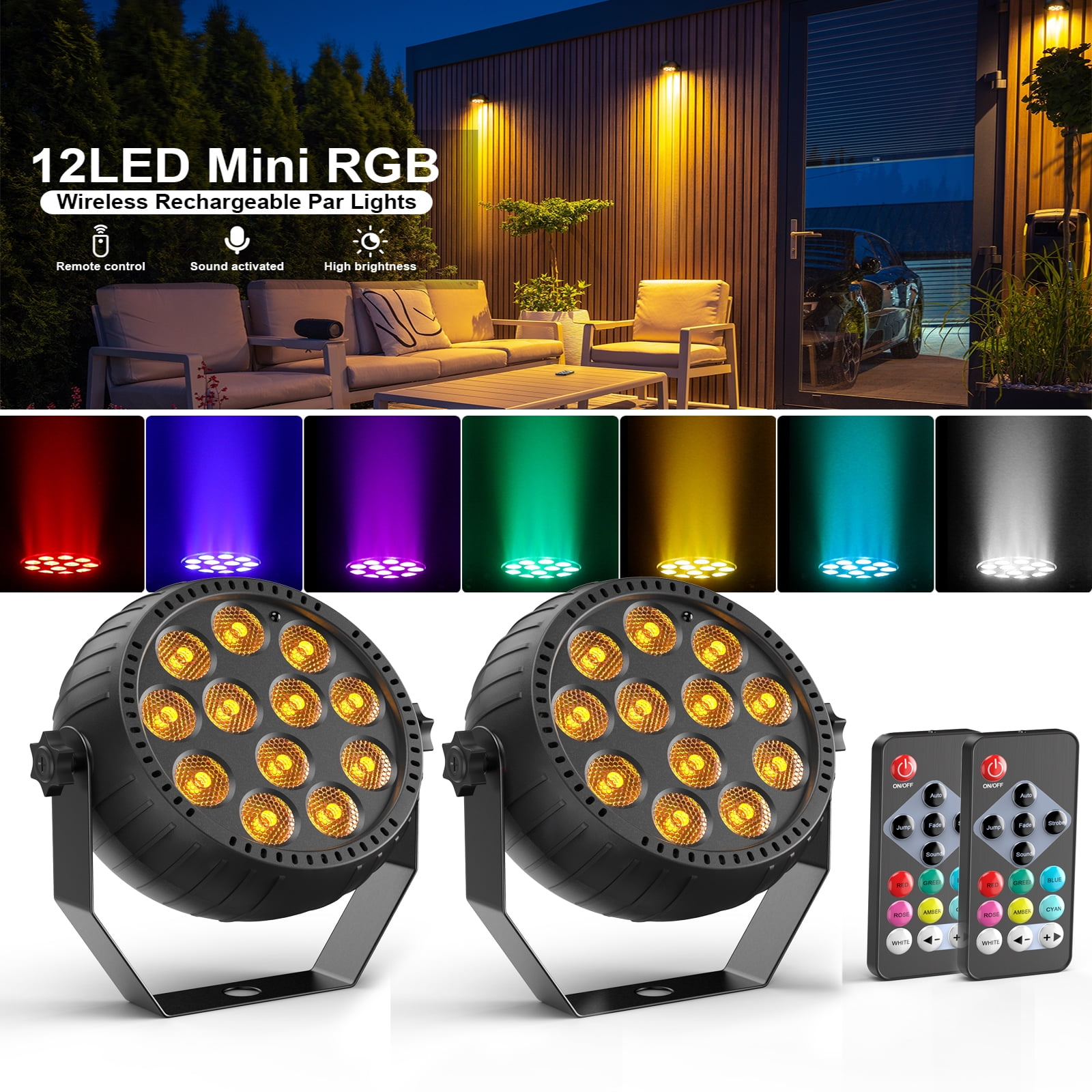 Rechargeable DJ Par Can Lights,Wireless LED Uplights Battery Powered ...