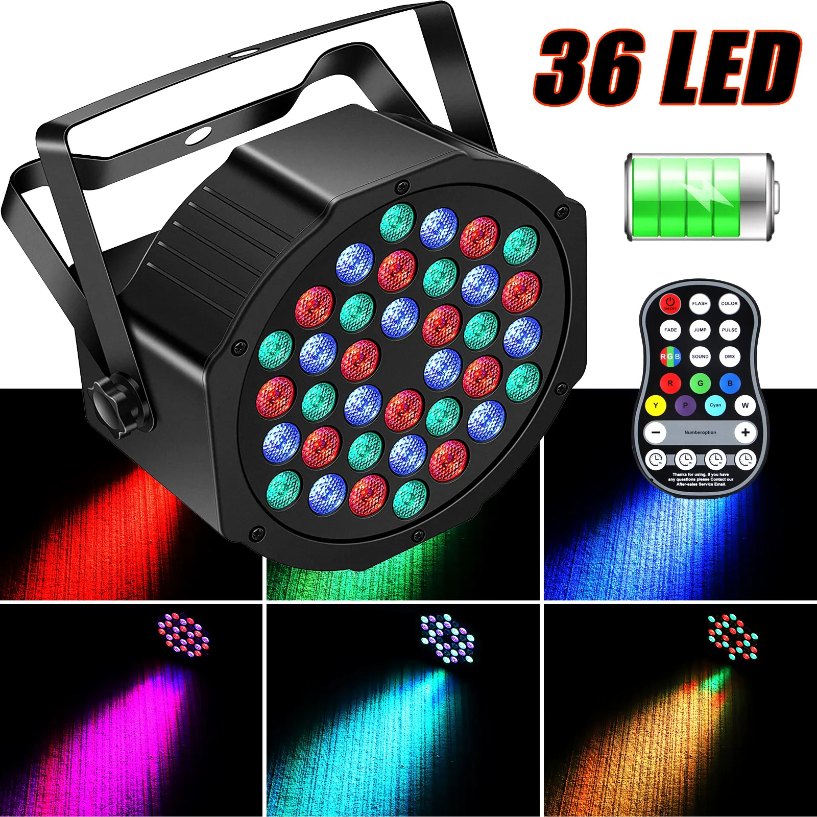 Rechargeable Par Lights 36W RGB Battery Powered, Wireless LED Par ...