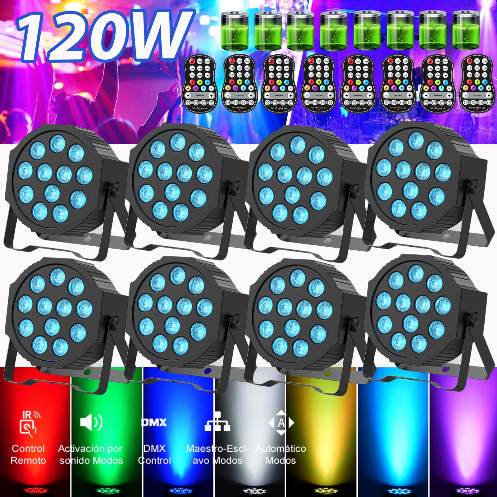 Rechargeable Par Lights RGBW 4-in-1 LED Uplights Battery Powered Stage Lights, DJ Lights Sound ...