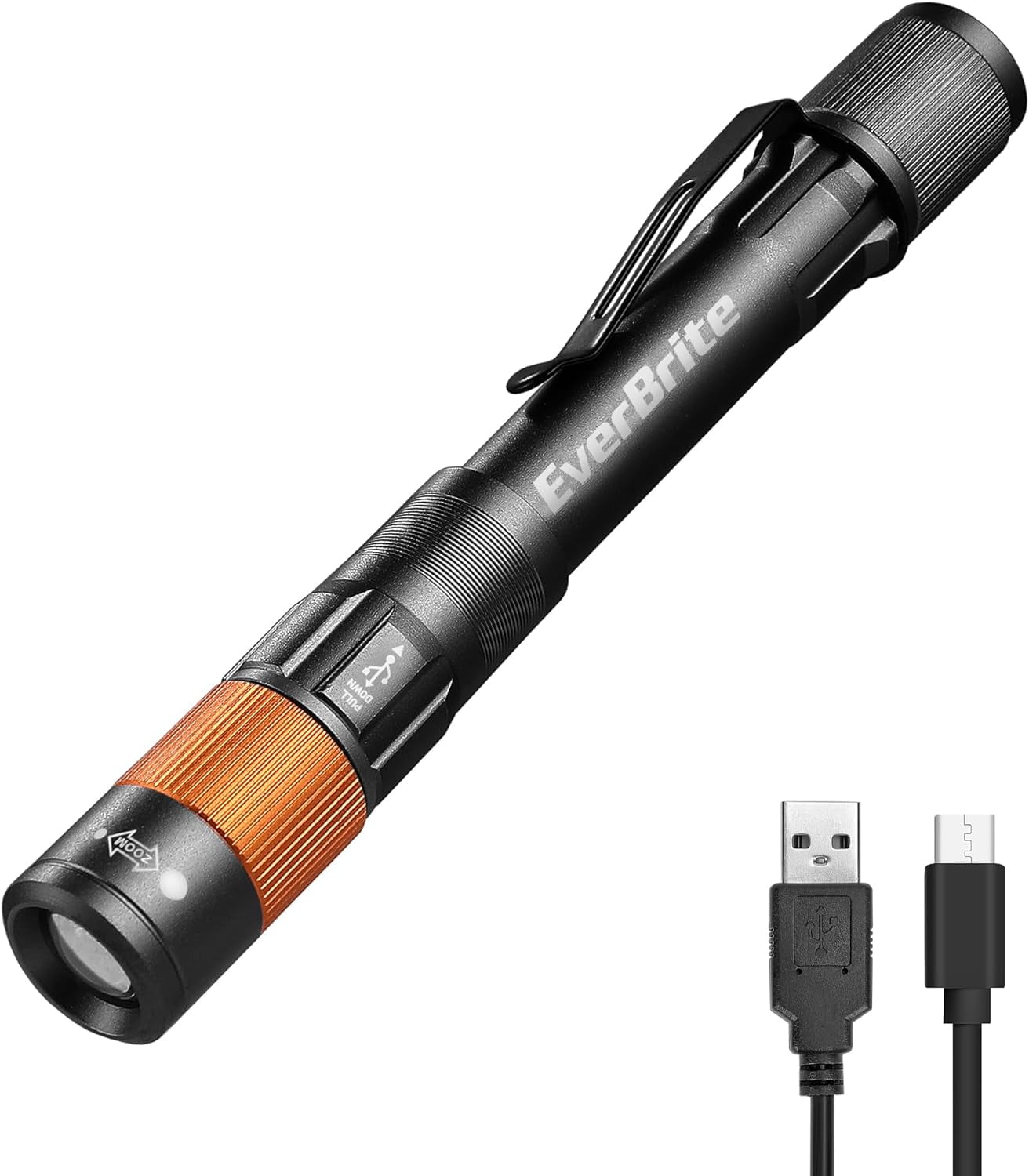 Rechargeable Pen Light, 300 Lumens EDC Flashlight, Zoomable LED Pocket ...