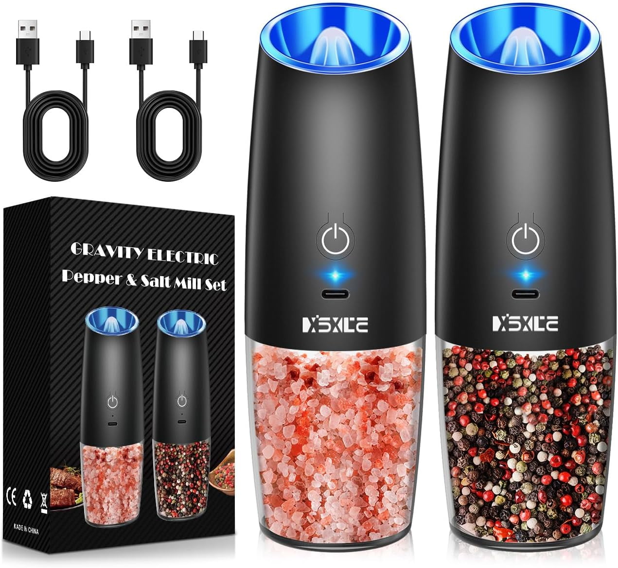 Rechargeable Pepper and Salt Grinder Set, whit Gravity Sensing Switch ...