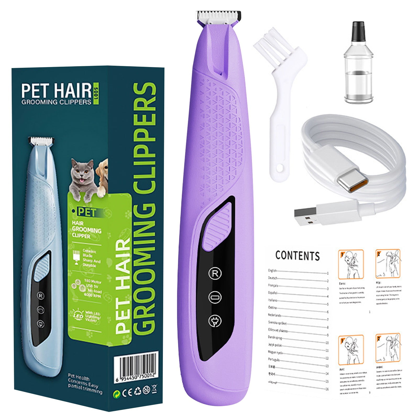 Rechargeable Pet Grooming Clipper With Light For Dogs And Cats Wide ...