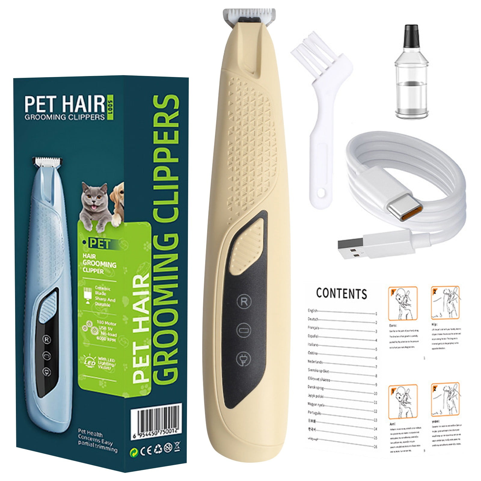 Rechargeable Pet Grooming Clipper With Light For Dogs And Cats Wide ...