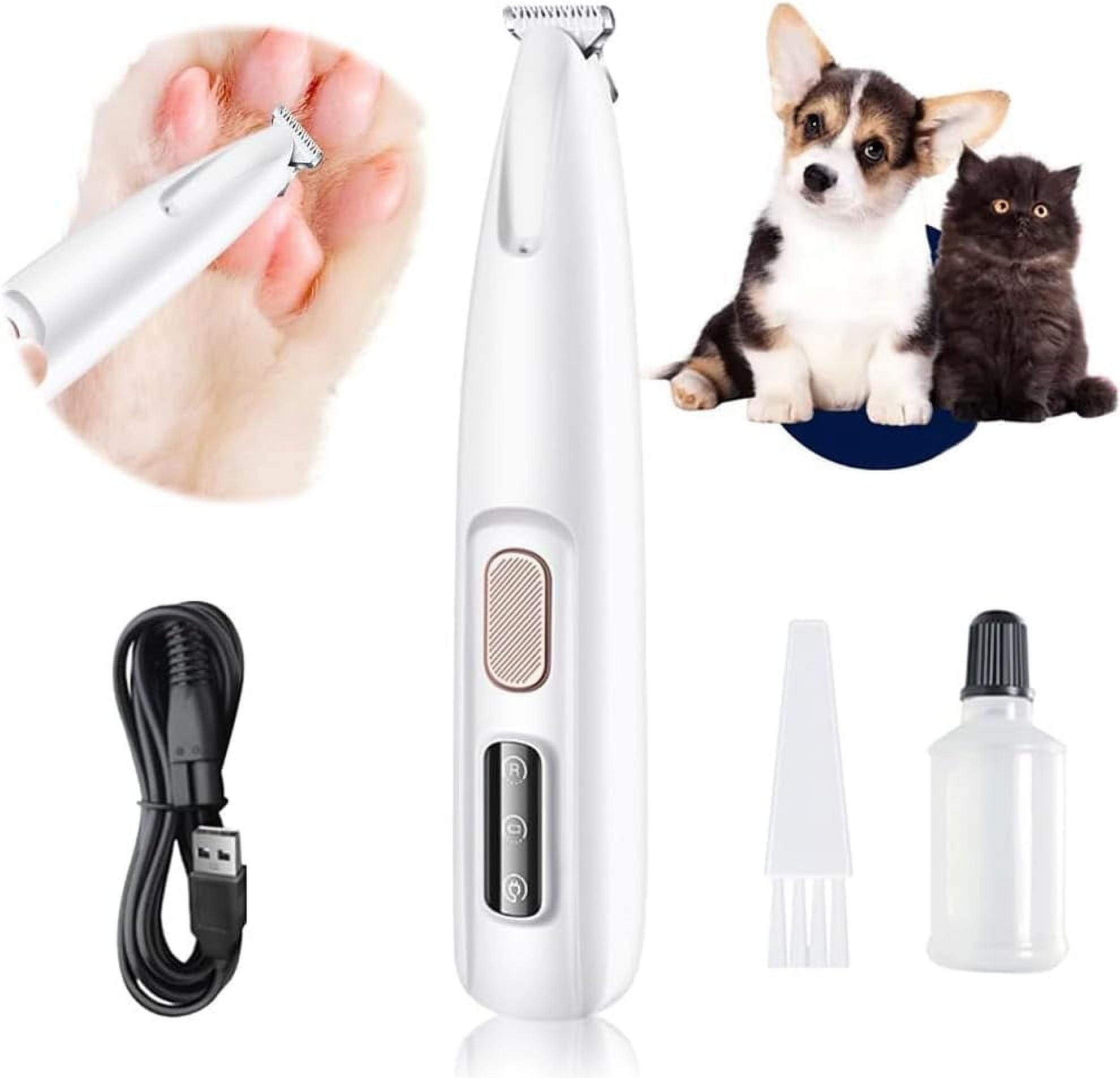 Rechargeable Pet Hair Trimmer Kit, Dog Paw Trimmer with LED Light, Low ...