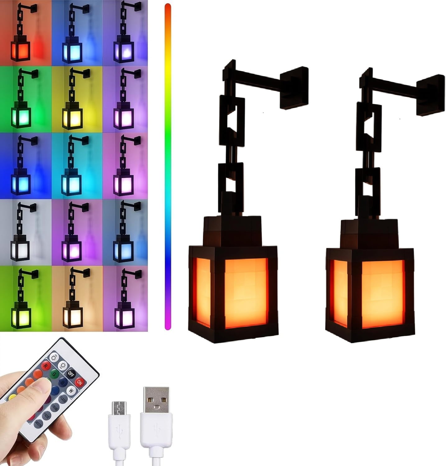 Rechargeable Pixelated Lantern Night Light | 16-Color RGB Mood Lamp ...