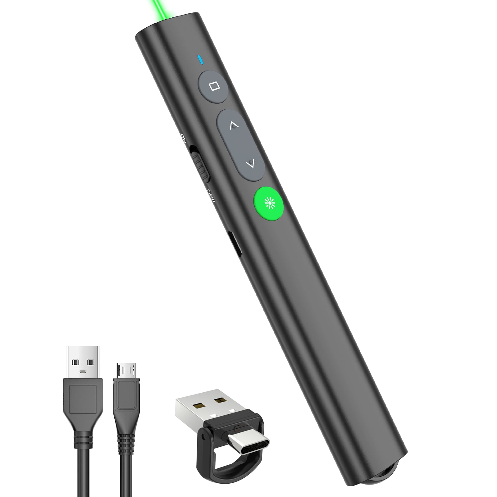 Rechargeable Presentation Clicker for PowerPoint, USB-C A Green Laser Pointer Wireless Presenter ...
