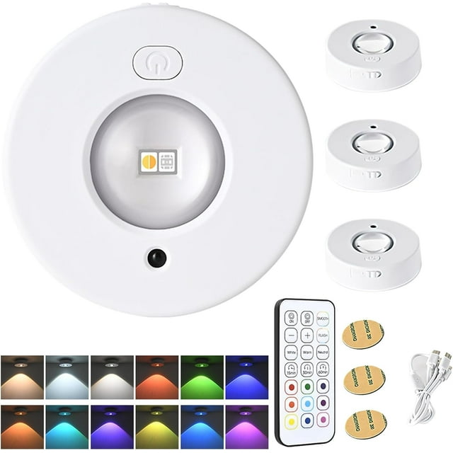 Rechargeable RGB Puck Lights with Remote Control, 500mAh Battery ...