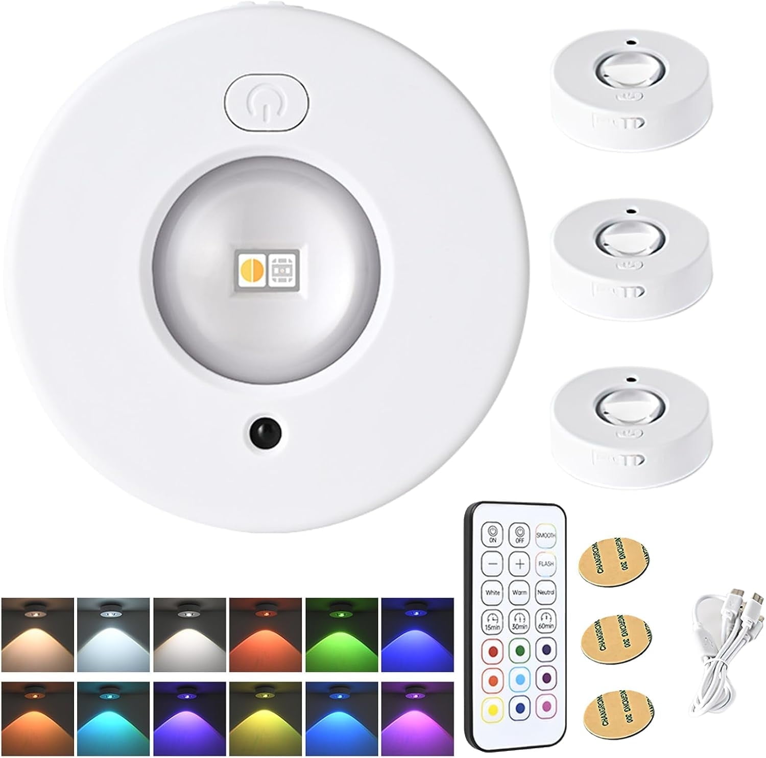 Rechargeable RGB Puck Lights with Remote Control, 500mAh Battery ...