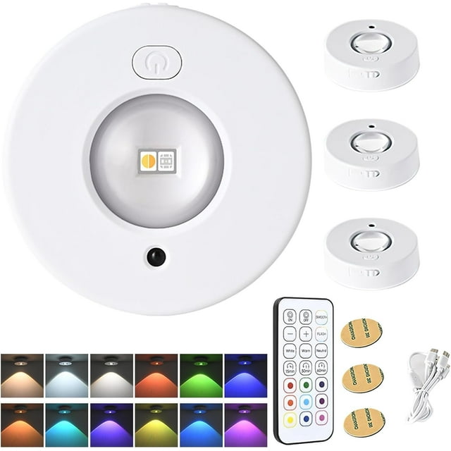 Rechargeable RGB Puck Lights with Remote Control, 500mAh Battery ...
