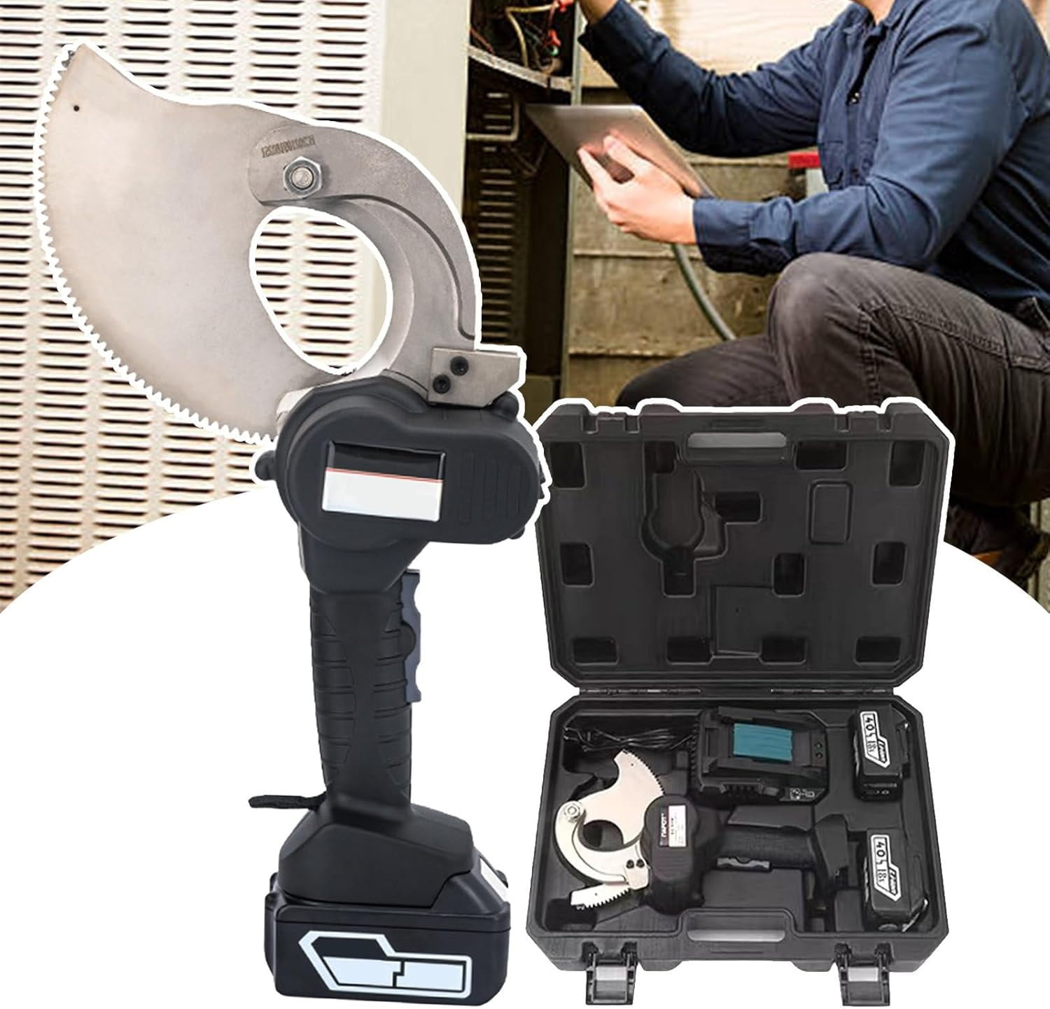 Rechargeable Ratchet Cable Cutter - Electric 50/65/75mm Wire Cutter for ...