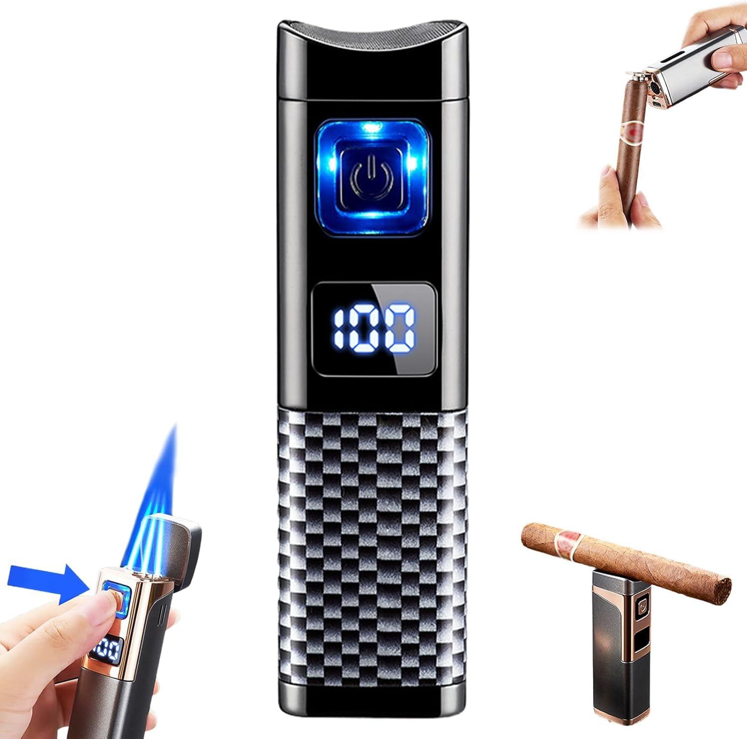 Rechargeable & Refillable Cigar Torch Lighter with LED Display, All-in ...