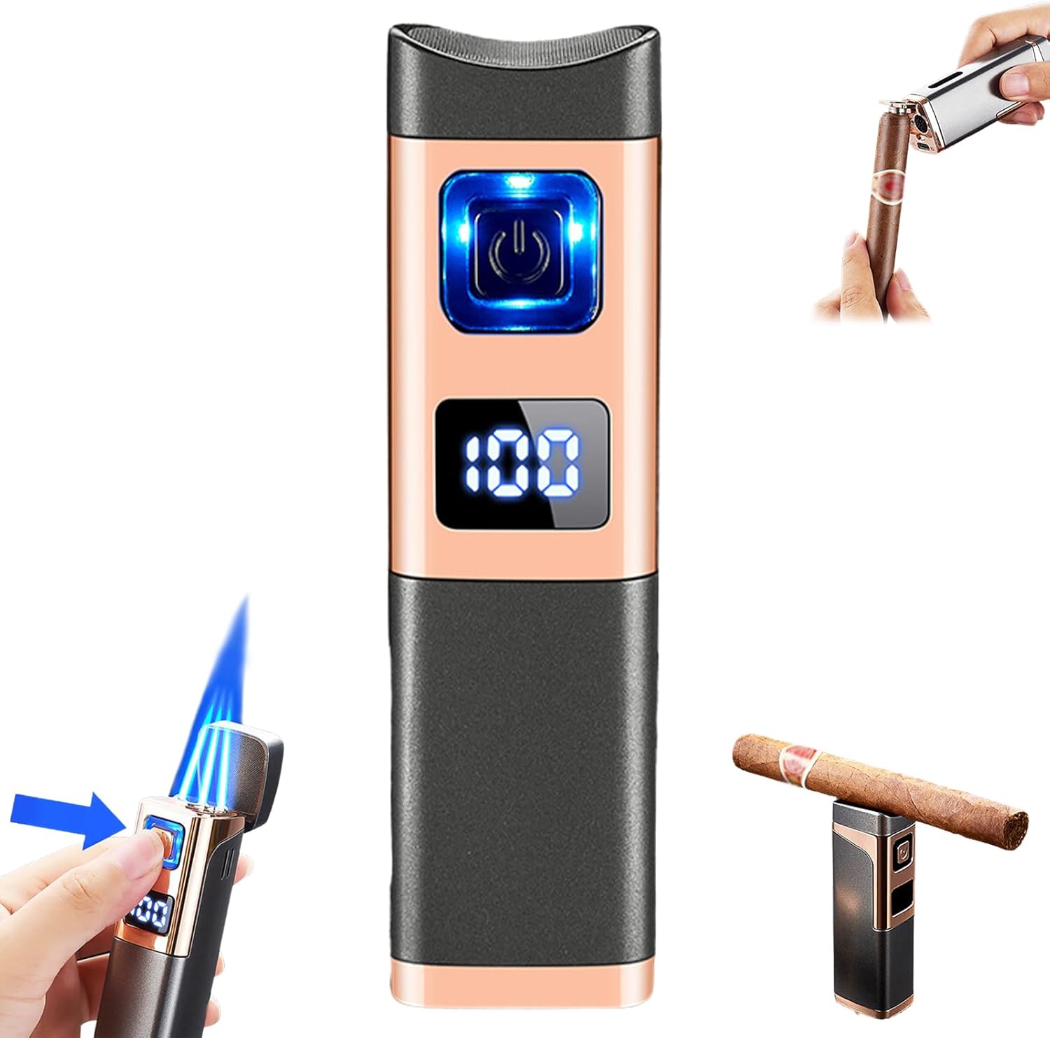 Rechargeable & Refillable Cigar Torch Lighter with LED Display, All-in ...