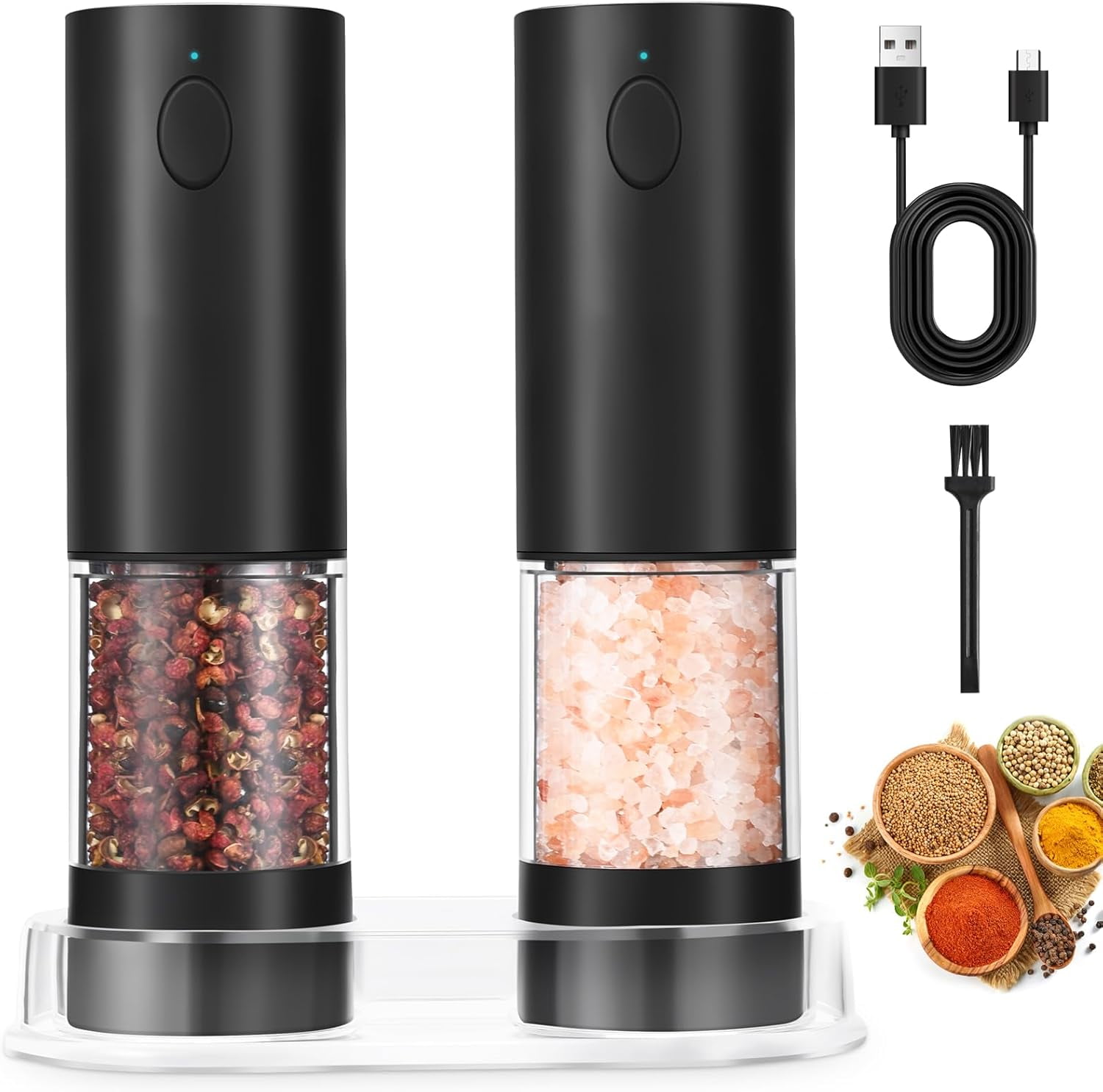 Rechargeable Salt and Pepper Grinder Set,Stainless Steel Automatic Salt and Pepper Grinder Mill ...