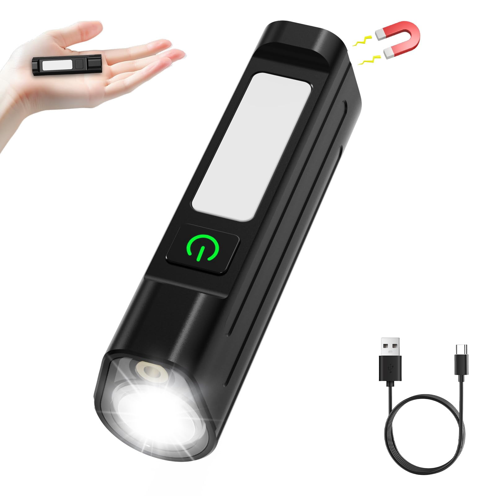 Rechargeable Small Magnetic Flashlight with Red Beam & COB Work Light ...