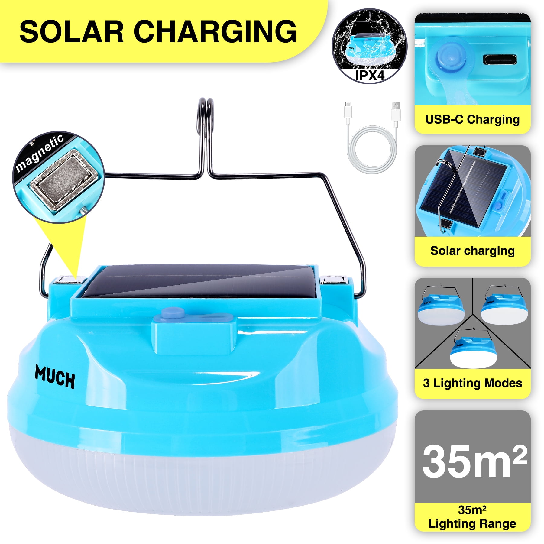 MUCH Solar LED Camping Lantern, 1500Lms 72 LEDs Rechargeable Camping ...