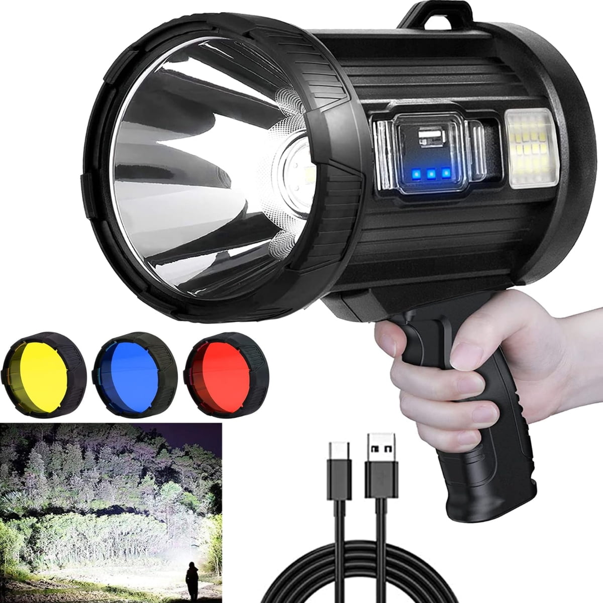 Rechargeable Spotlight, 30000 Lumens Handheld Hunting Flashlight Led ...