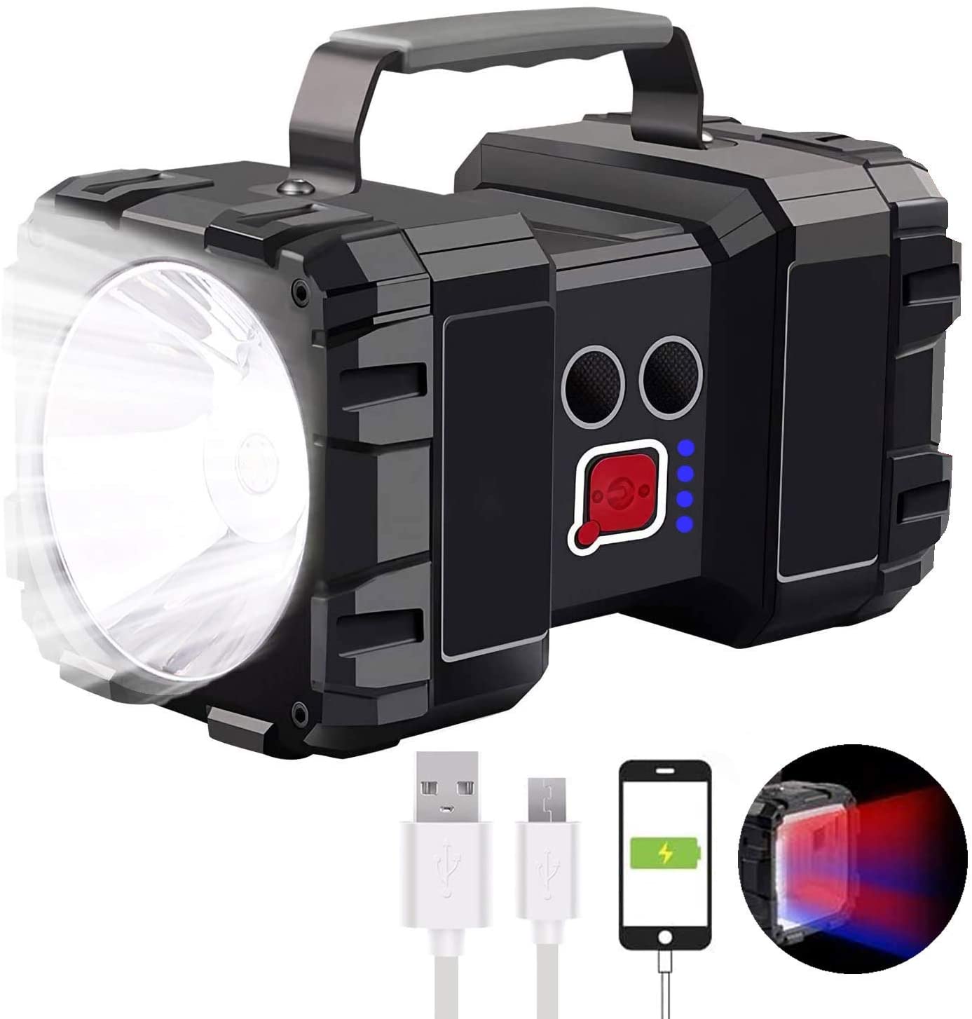 Rechargeable Spotlight Flashlight, 6000 High Lumen LED Spotlight ...