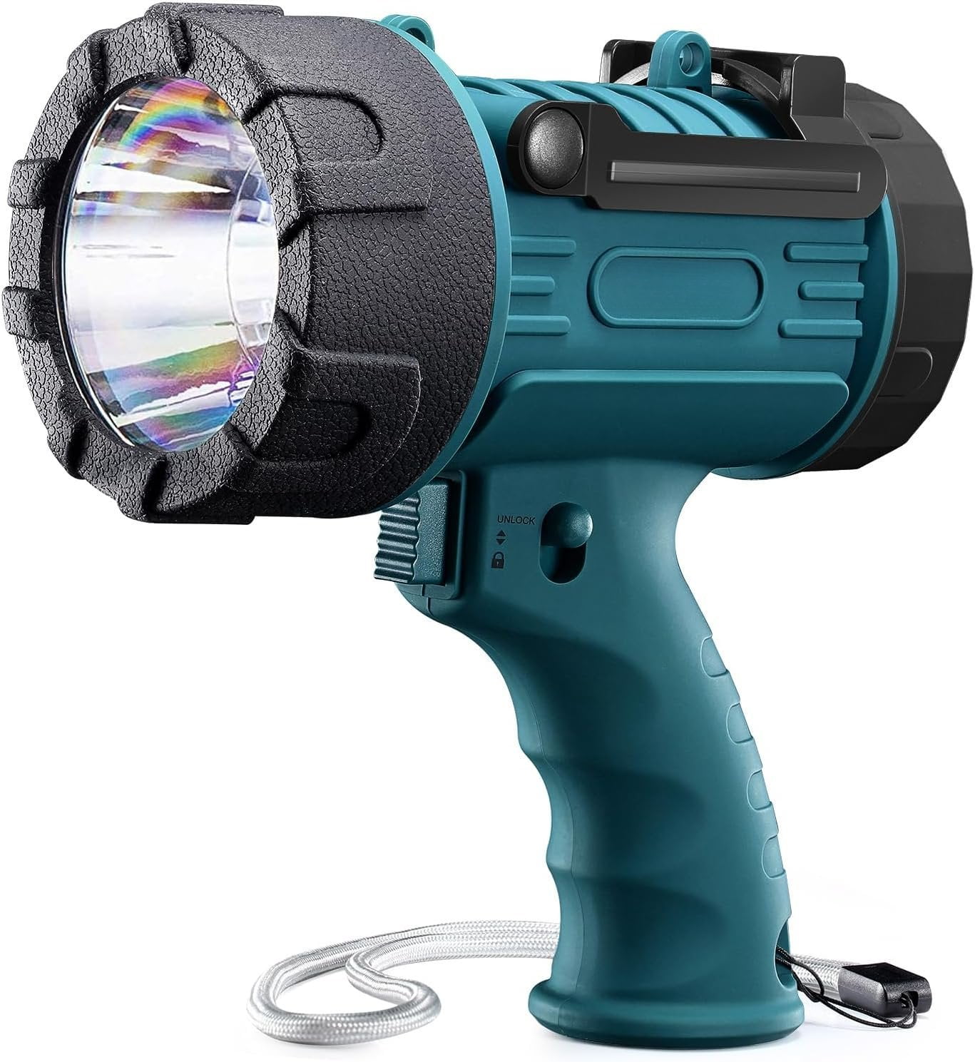 Rechargeable Spotlight Flashlight IP67 with 200,000 Lumen LED, 12 Hours ...