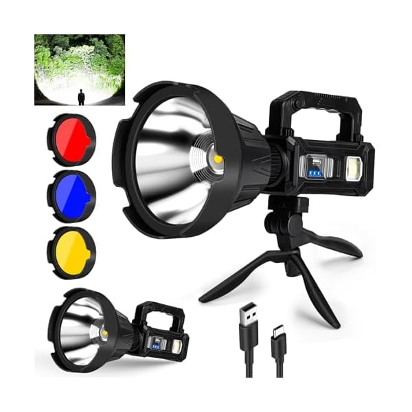 Rechargeable Spotlight, Handheld Super Bright Flashlight 1000000 High ...