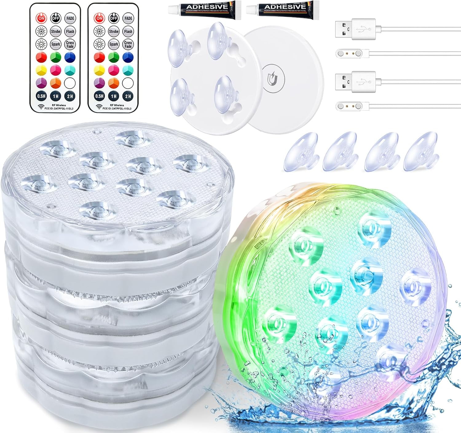 Rechargeable Submersible Pool Lights with Remote, Waterproof Underwater Charging Battery ...