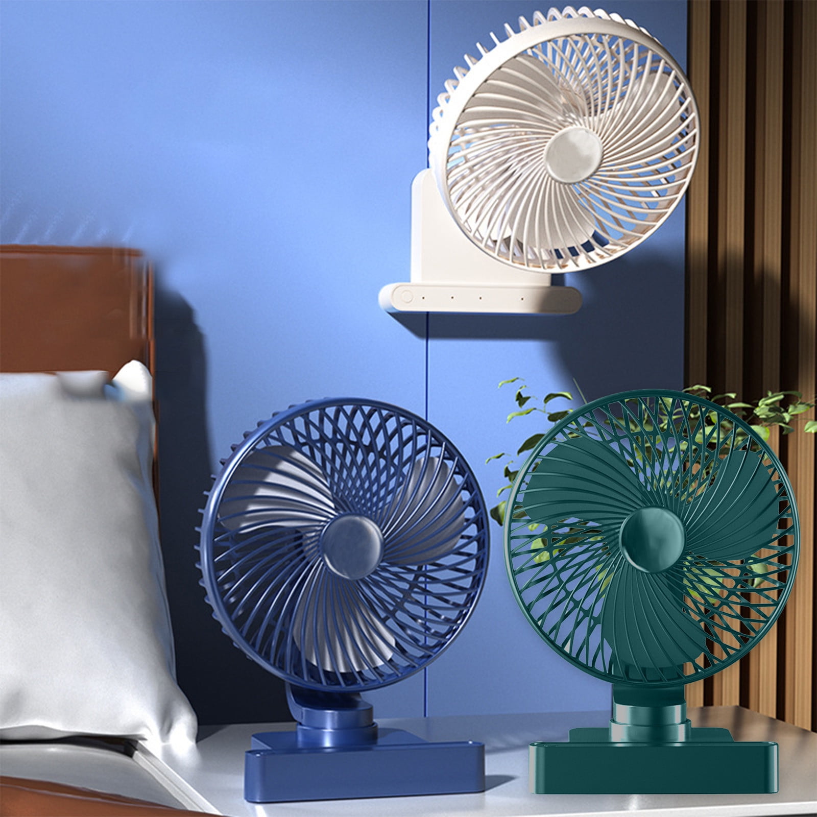 Rechargeable Table Fan, Battery Operated Desk Fan with LED Light, 3 ...