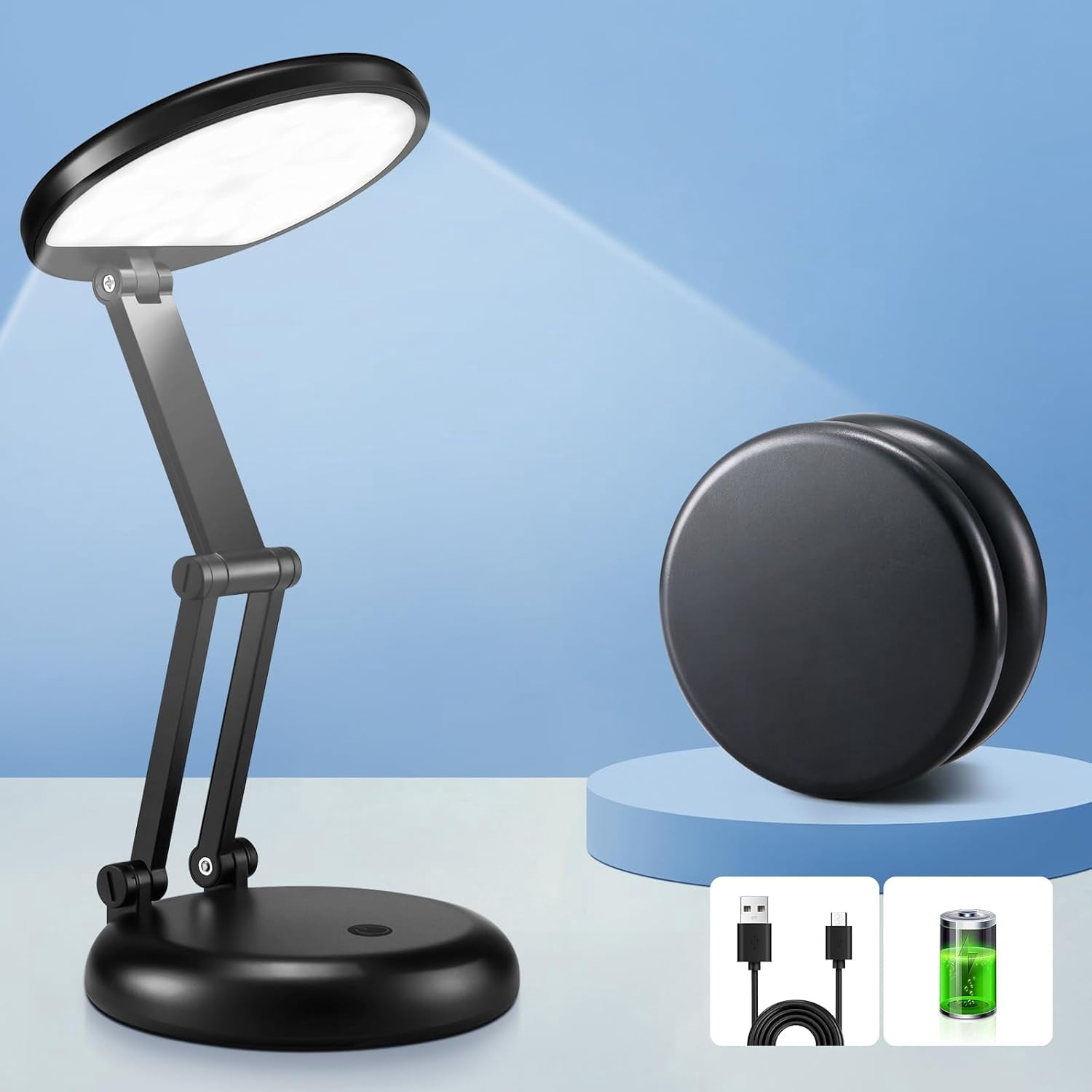 Rechargeable Table Lamp, 3600mAh Battery Powered, 10 Brightness Levels ...