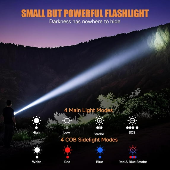Rechargeable Tactical Flashlight High Lumens Super Bright LED Magnetic ...