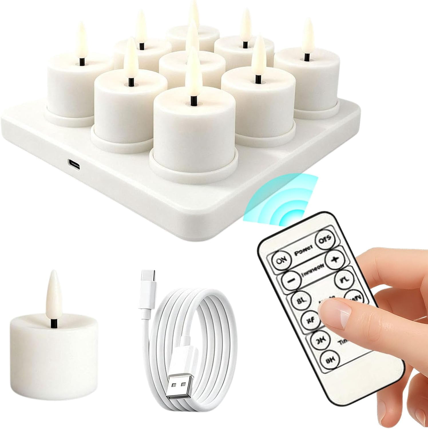Rechargeable Tea Lights Candles with Remote, Timer and Charging Base ...