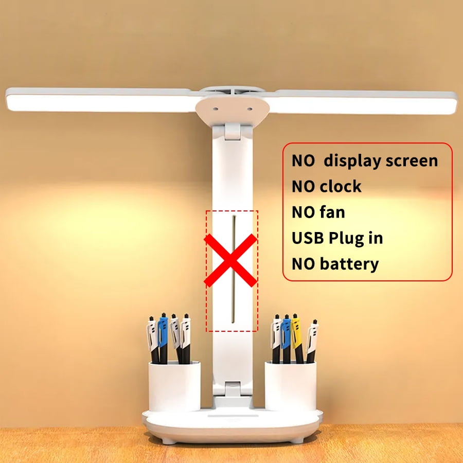 Rechargeable Touch LED Desk Lamp 2 Heads Table Light with Fan Calendar ...