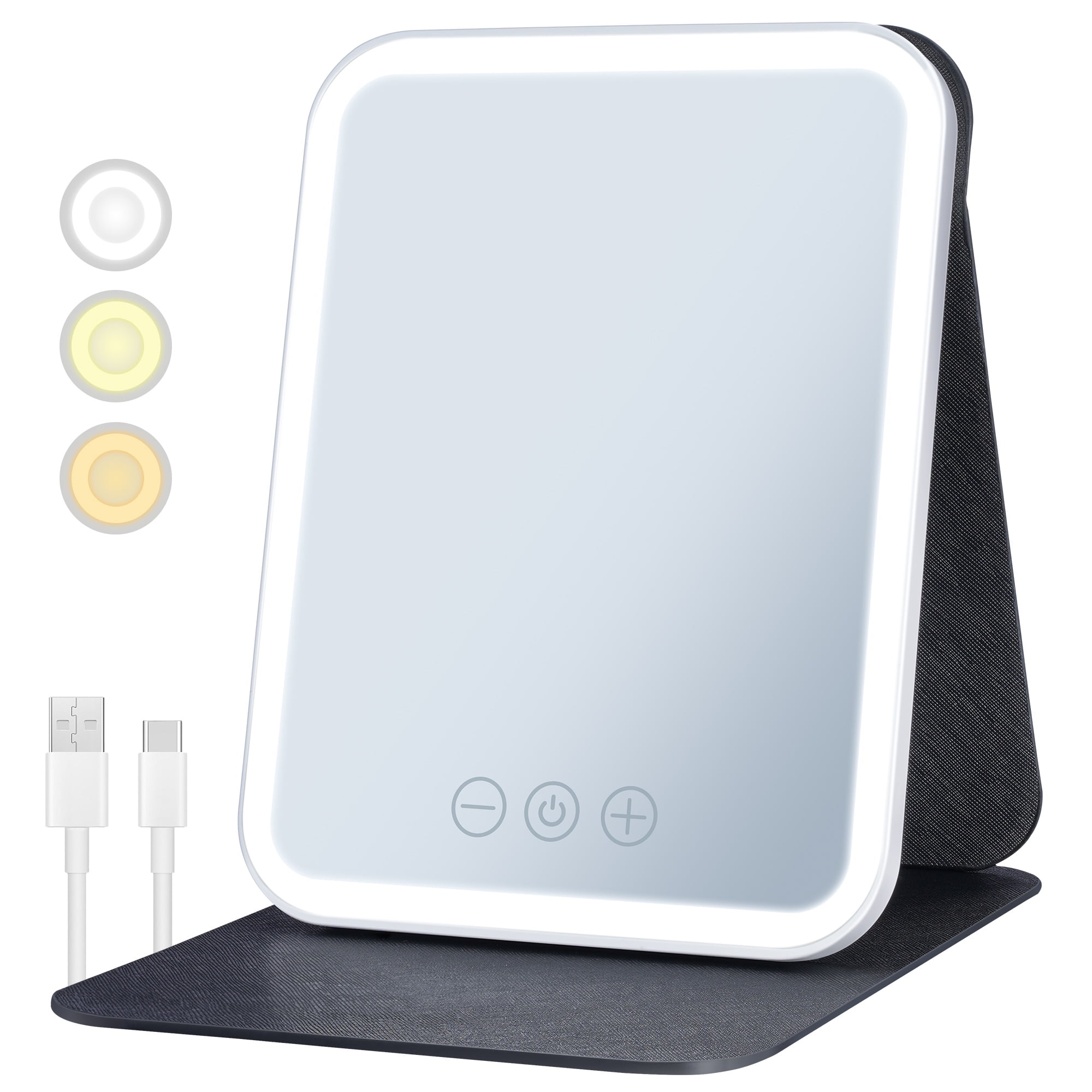 Scifil Foldable Table Makeup Mirror, Rechargeable Lighted Vanity Mirror ...