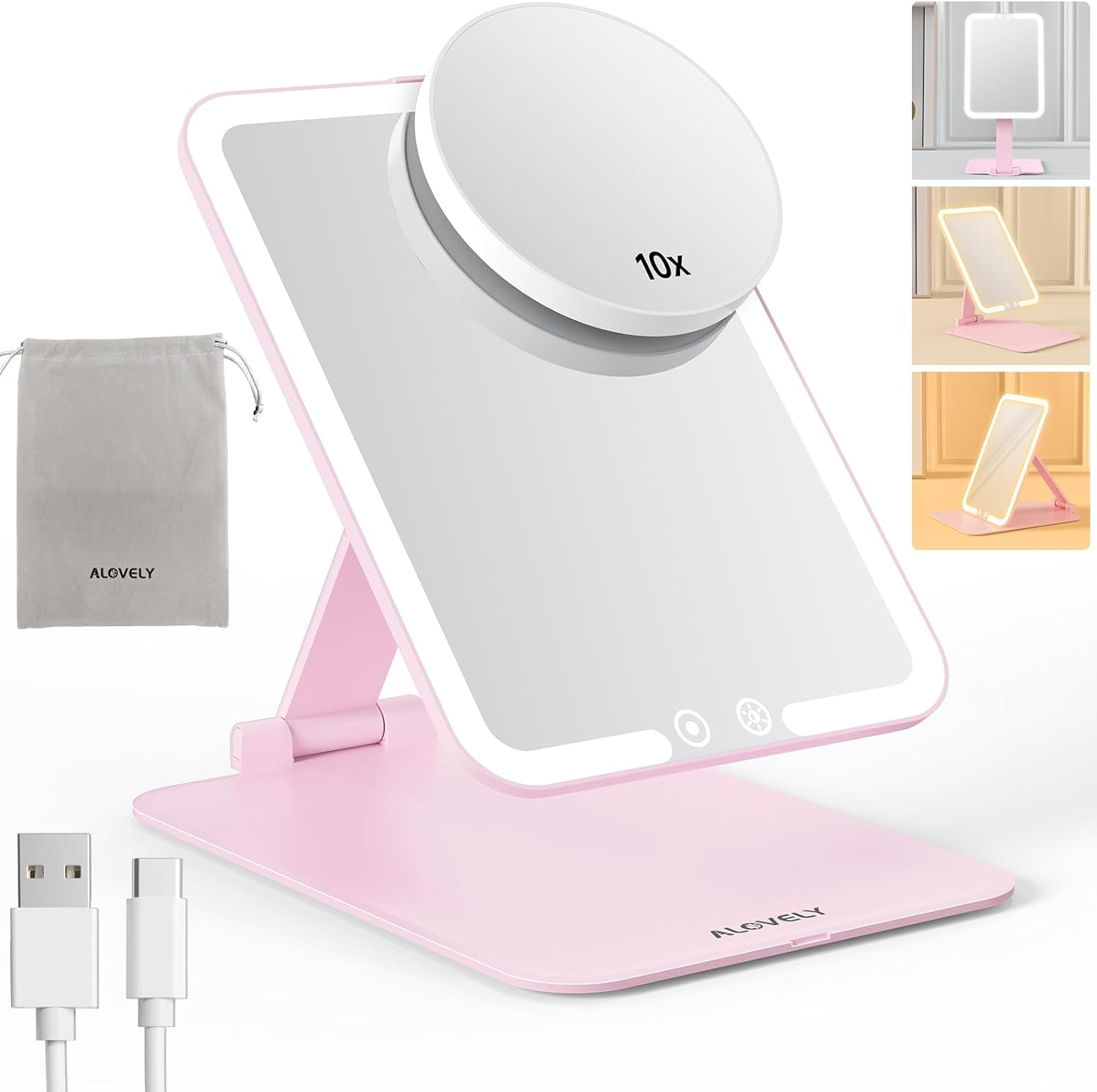Rechargeable Travel Makeup Mirror with Light, Folding Lighted Cosmetic ...