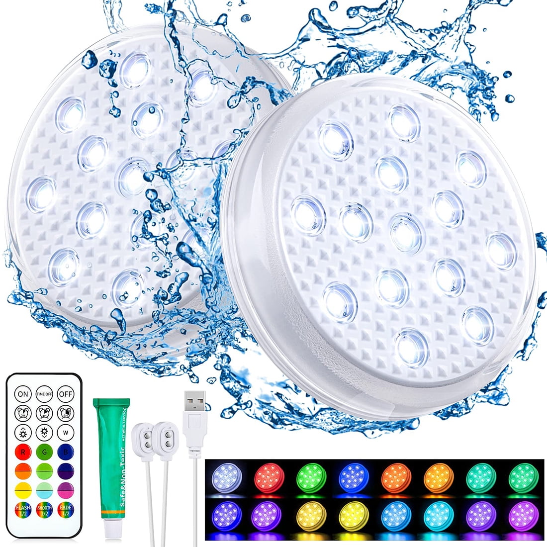 Rechargeable USB IP68 Submersible LED Lights with Remote RF,Full ...