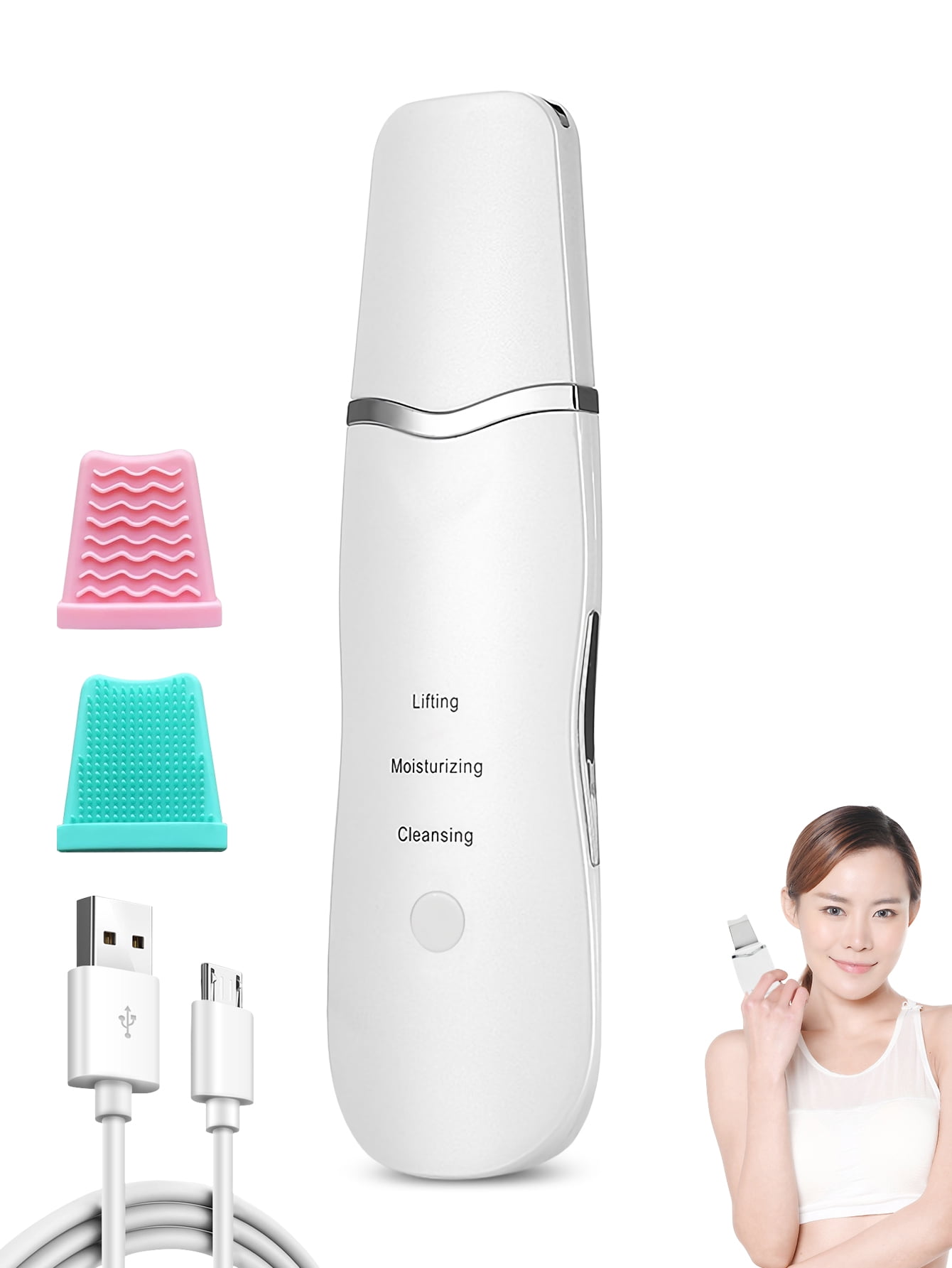 Rechargeable Ultrasonic Face Cleaning Skin Scrubber Cleanser Vibration ...