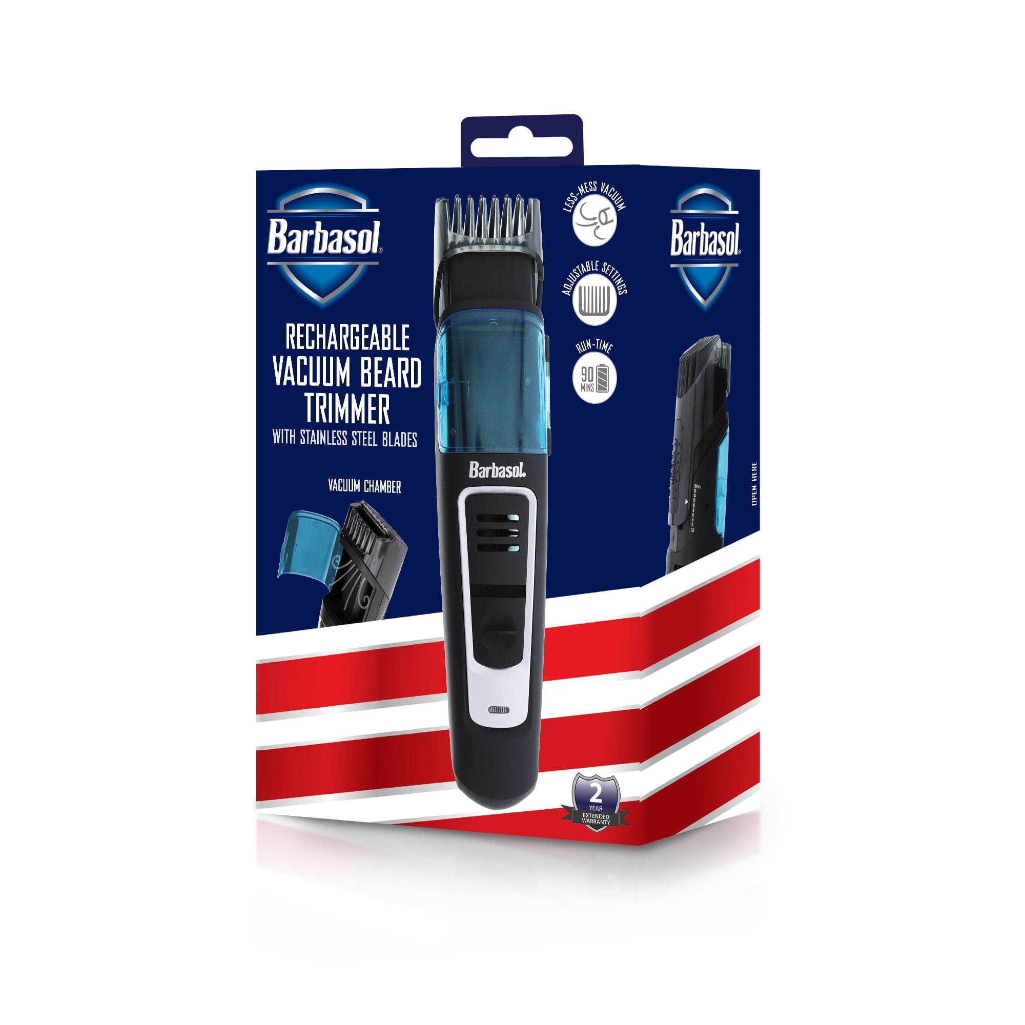 Barbasol Rechargeable Vacuum Beard Trimmer, Adjustable Settings ...