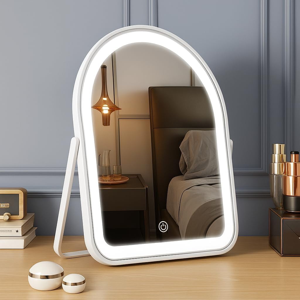 Rechargeable Vanity Mirror with Lights,10"×7.8" Arched LED Makeup ...