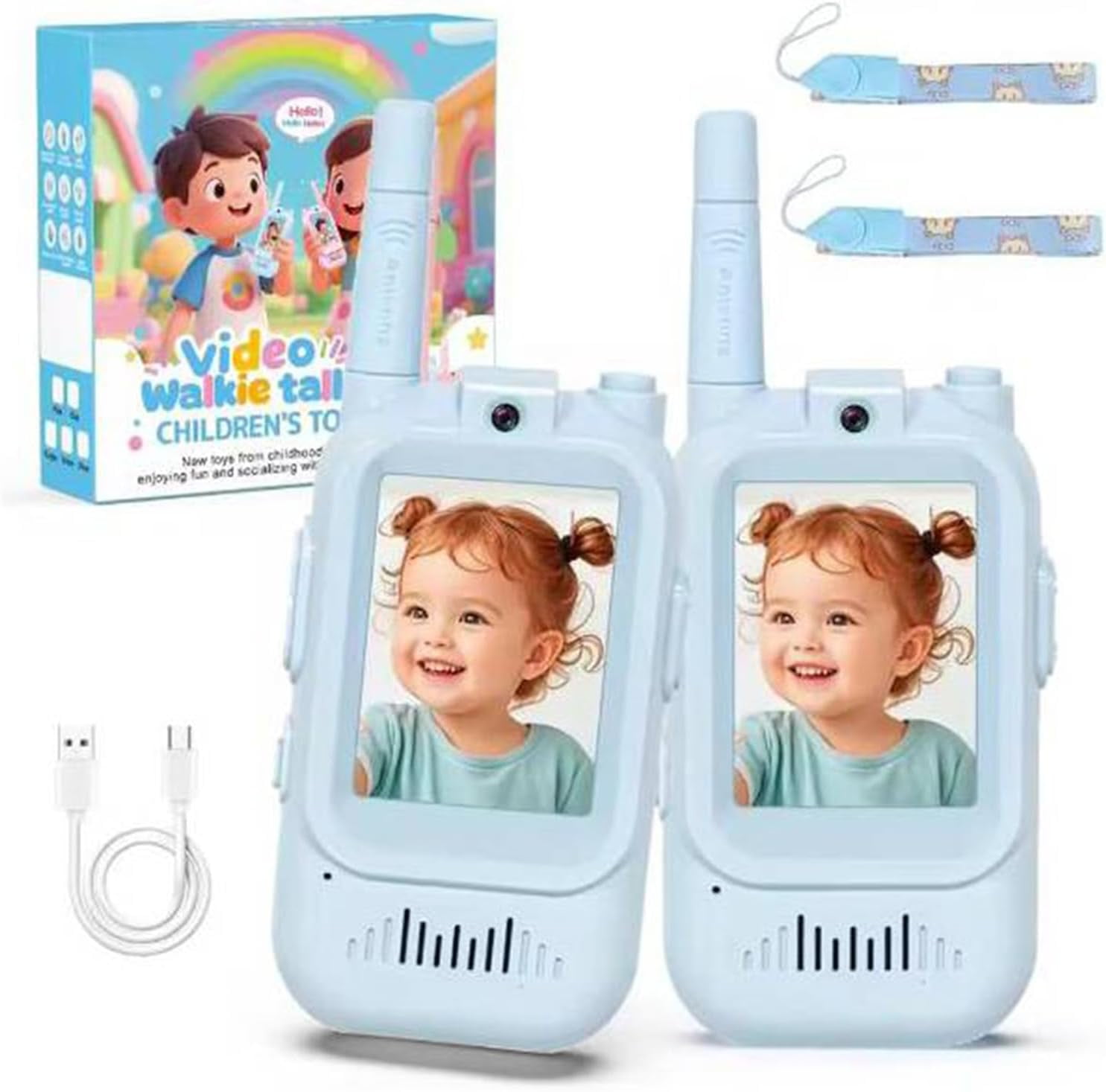 Rechargeable Video Walkie Talkies for Kids, 2-Pack with Color Display ...