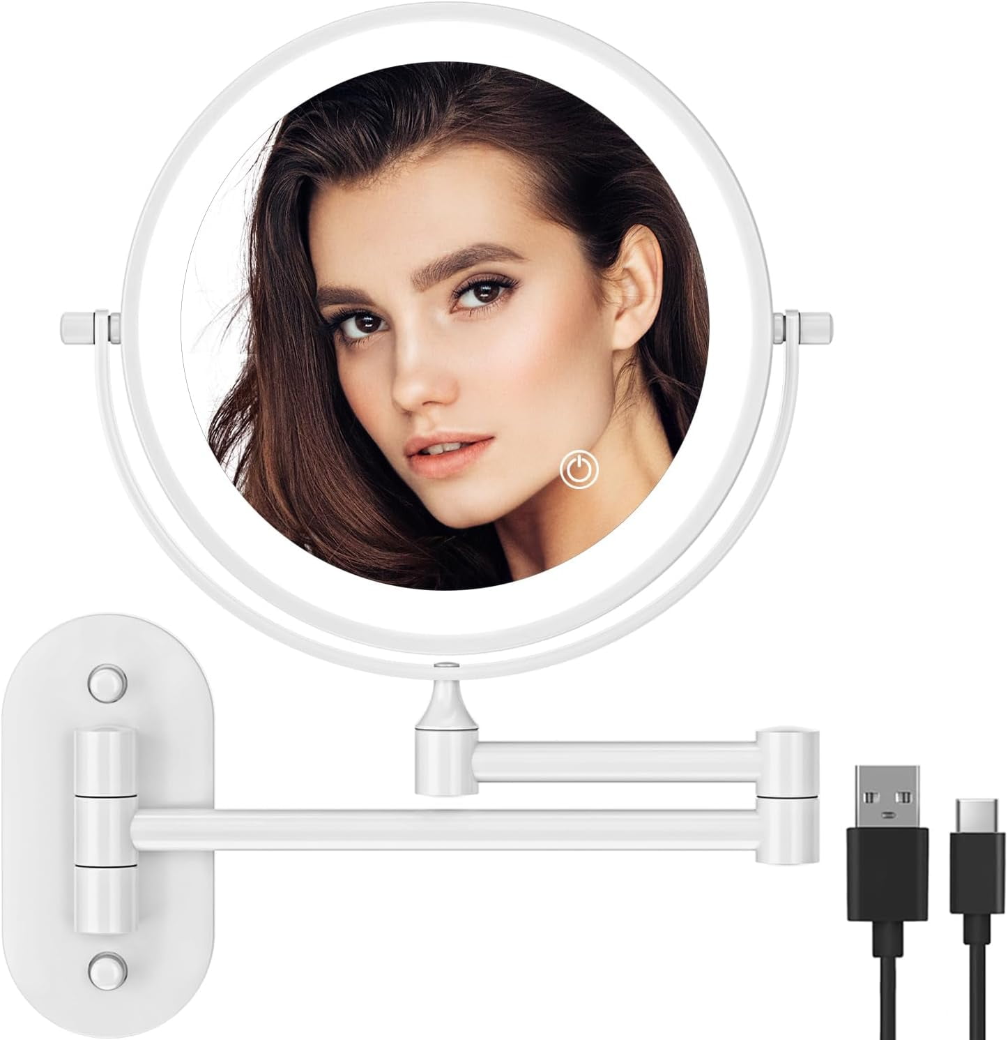 Rechargeable Wall Mounted Lighted Makeup Mirror, 8" Double Sided 1X/10X ...