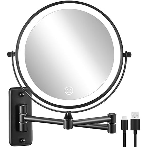 Rechargeable Wall Mounted Lighted Makeup Mirror, 8 inch 10X Magnifying ...