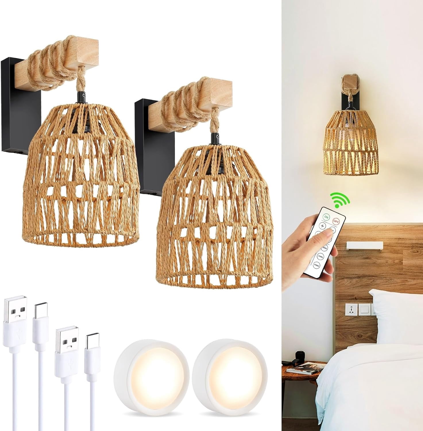 Rechargeable Wall Sconce, Battery Operated Wall Sconce with Remote ...