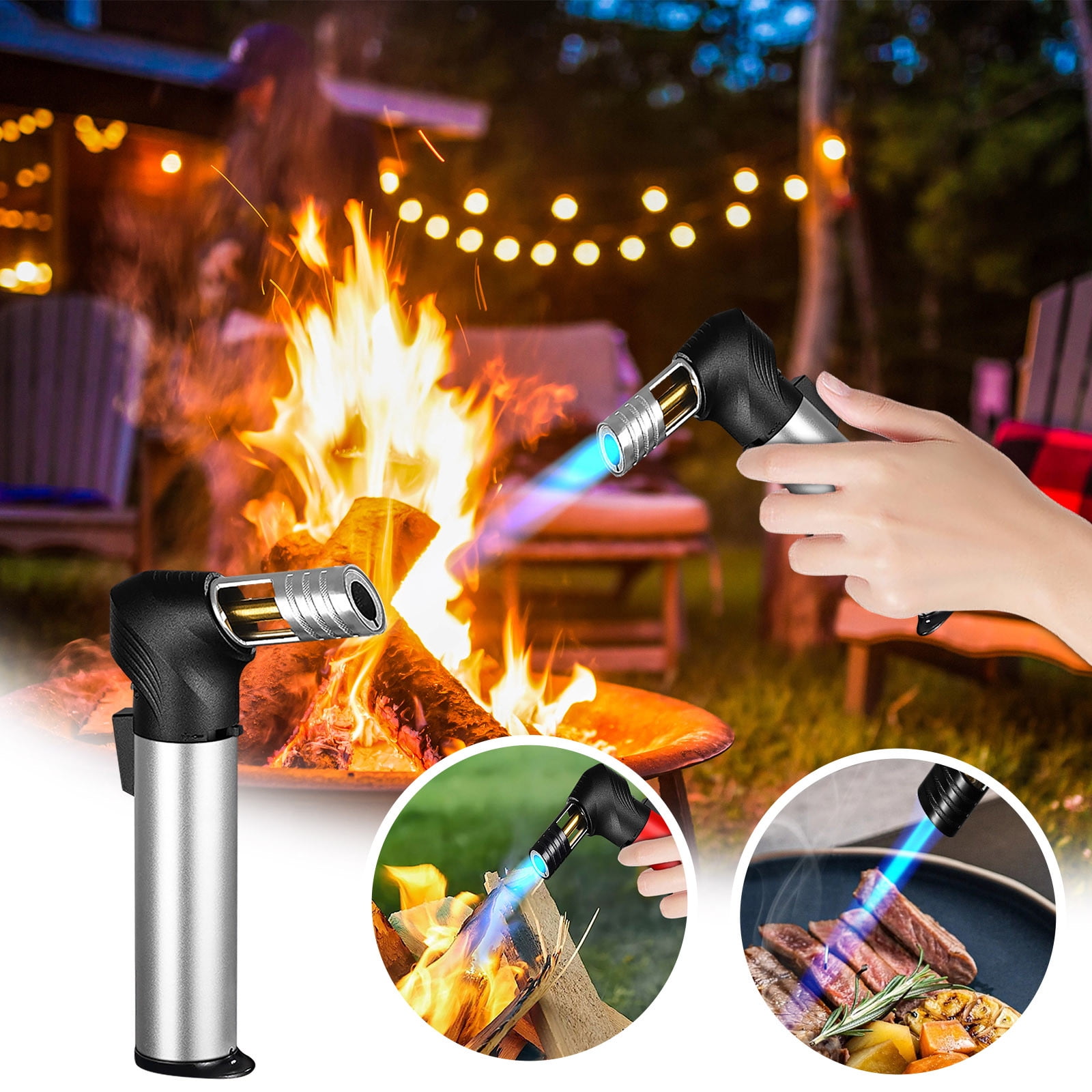 Rechargeable Windproof Butane Lighter, Adjustable Flame Metal Torch for ...
