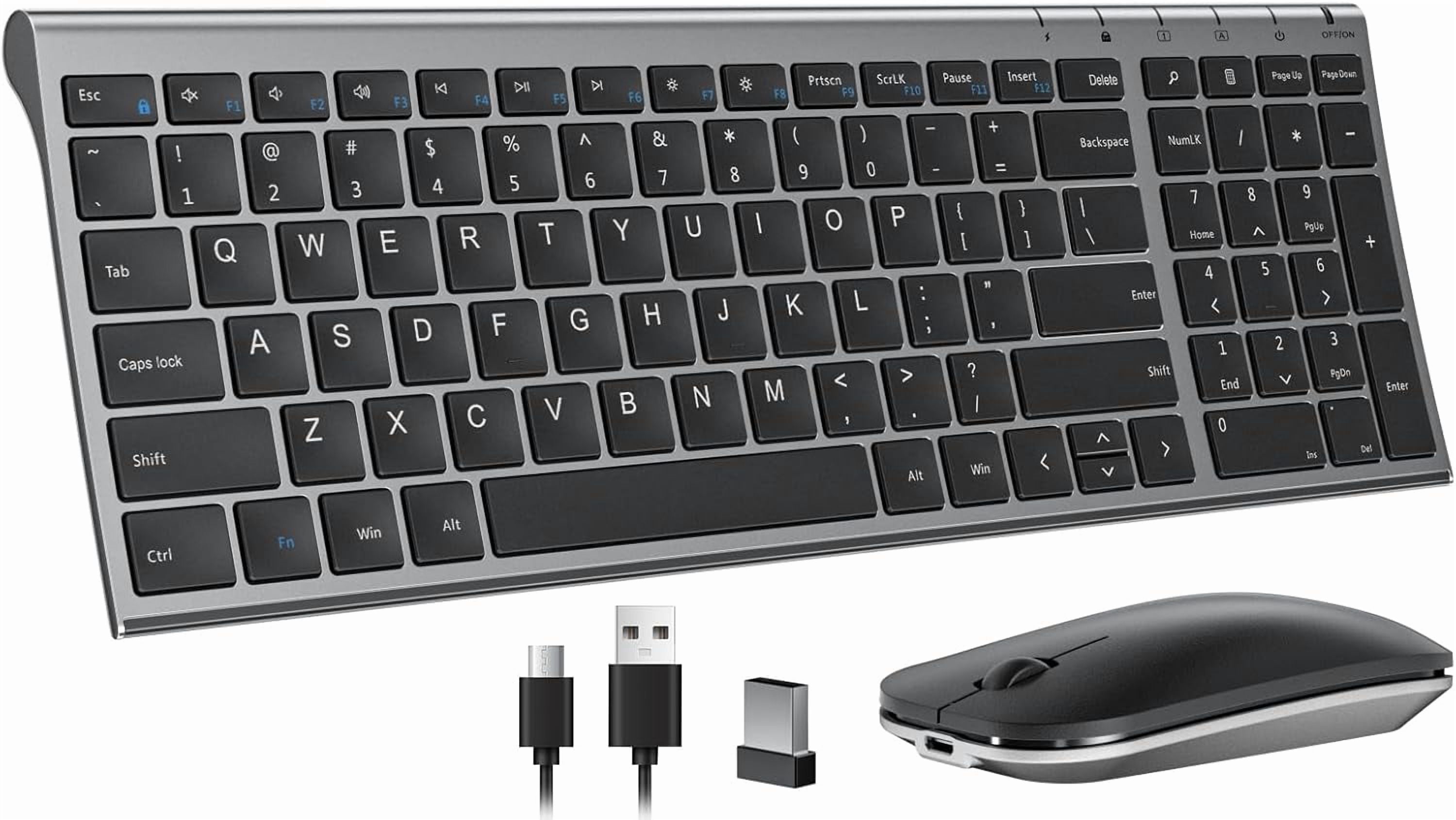 Rechargeable Wireless Keyboard Mouse, Ultra Thin Low Profile Wireless ...