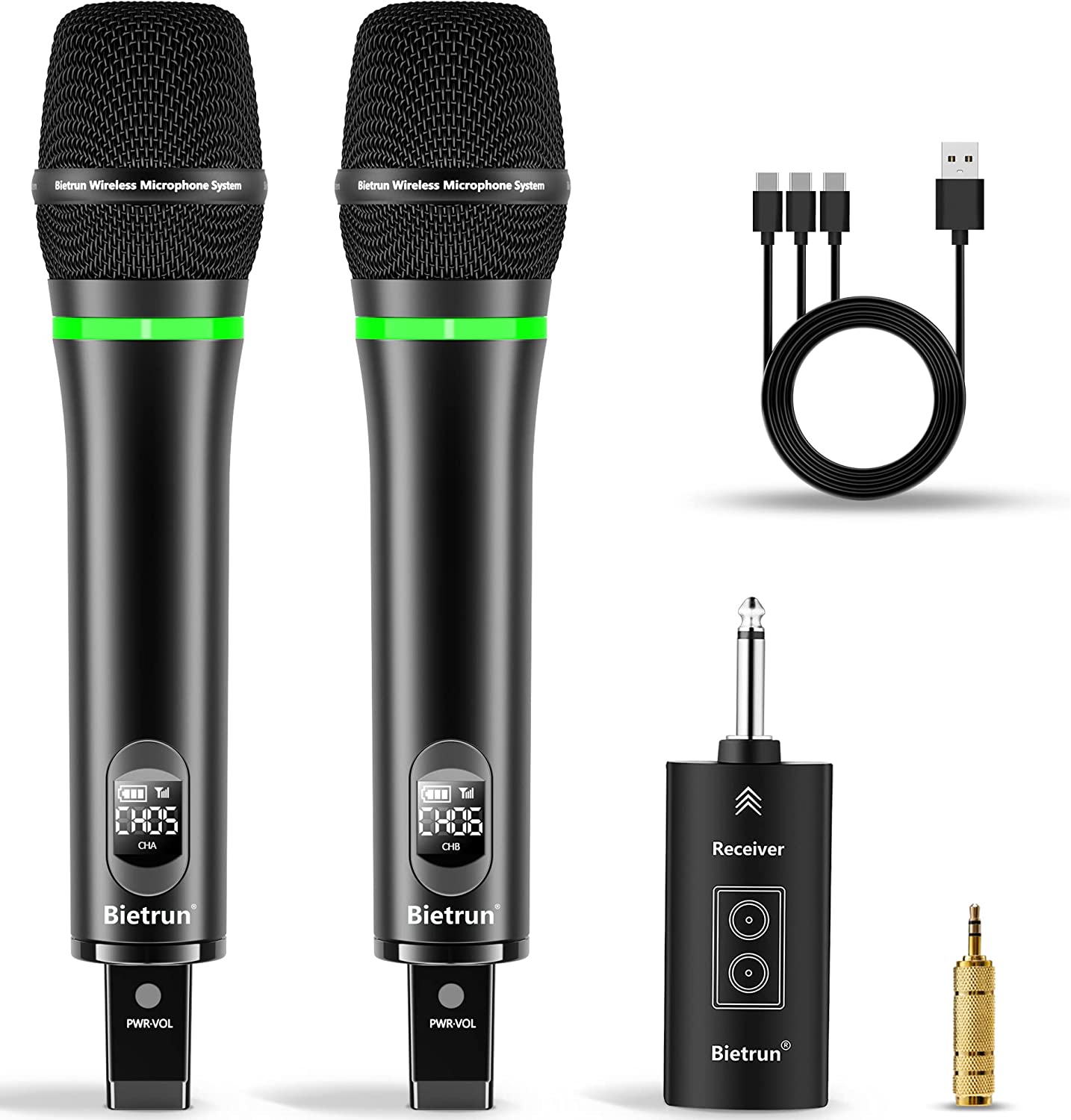 Rechargeable Wireless Microphone, Dual Metal Cordless Handheld Dynamic ...