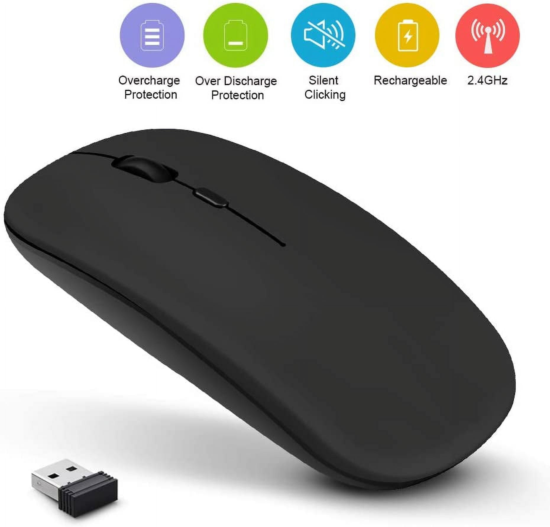 Rechargeable Wireless Mouse, 2.4GHz Slim Silent Click Wireless Optical ...