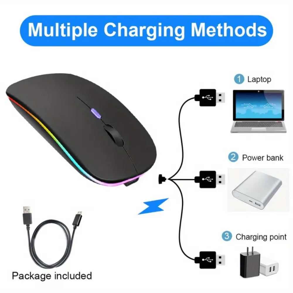 Rechargeable Wireless Mouse Ergonomic Mute Click RGB Backlight USB PC ...