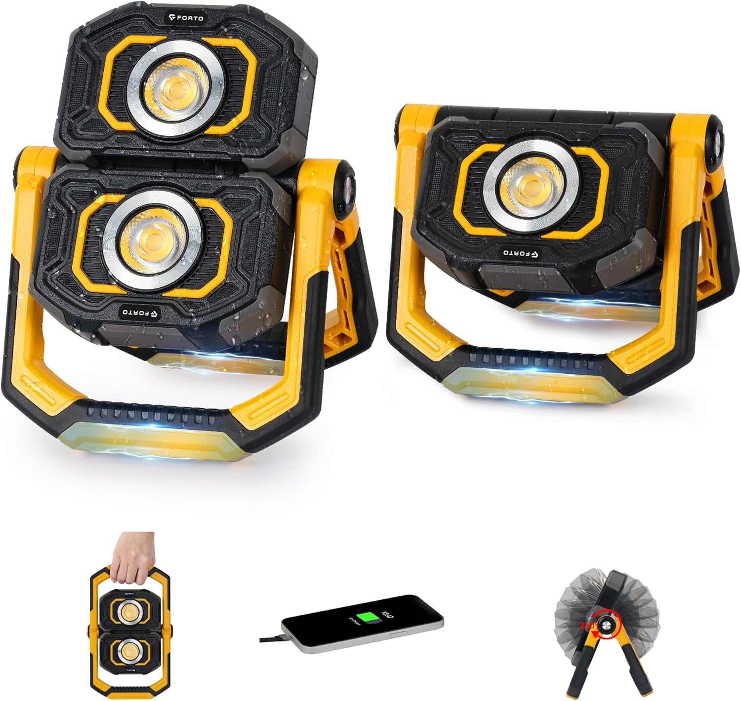 Rechargeable Work Light, 2000LM 2 COB Portable Flood Light, 8 Modes ...